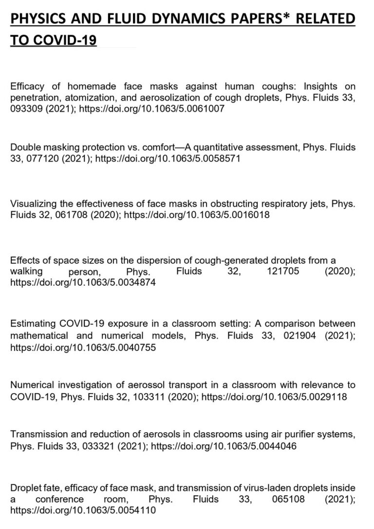 PHYSICS AND FLUID DYNAMICS PAPERS RELATED TO COVID-19 - Carlos Alberto ...